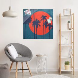 Bilderwelten Glasbild Natur Tropisch blau Glas Wandbild - Palme Cote d ́Azur - Palme Wohnzimmer Schlafzimmer