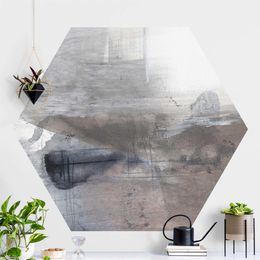 Bilderwelten Hexagon Tapete originell Abstrakt Aquarell grau - Schattierungen in Sepia II - Deko Wohnzimmer Schlafzimmer