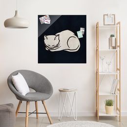 Bilderwelten Glasbild Tiere Illustration schwarz weiss Glas Wandbild - Schlafende Katze Illustration - Katze Wohnzimmer Schlafzimmer