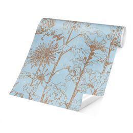 Fototapete Blumen Radierung in Blau