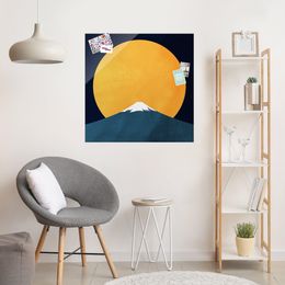 Bilderwelten Glasbild Natur modern gelb Glas Wandbild - Sonne, Mond und Berge - Berg Wohnzimmer Schlafzimmer