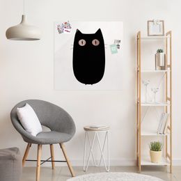 Bilderwelten Glasbild Tiere Illustration schwarz weiss Glas Wandbild - Schwarze Katze Illustration - Katze Wohnzimmer Schlafzimmer