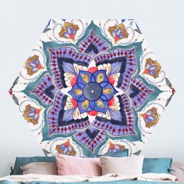 Bilderwelten Hexagon Tapete Spirituell modern Aquarell bunt - Mandala Meditation Namast&eacute; - Mandala Wohnzimmer Schlafzimmer