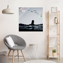 Bilderwelten Glasbild Strand Motiv schwarz weiss Glas Wandbild - Stille Wasser - Landschaft Wohnzimmer Schlafzimmer