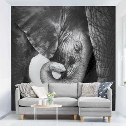 Bilderwelten Fototapete Tiere modern Wandtapete grau - Mutterliebe - Elefant Wohnzimmer Schlafzimmer
