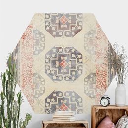 Bilderwelten Hexagon Tapete Vliestapete Vintage Wandtapete violett - Persisches Vintage Muster in Indigo IV - Retro Wohnzimmer Schlafzimmer