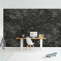 Bilderwelten Mustertapete Weltkarte modern Wandtapete schwarz weiss - Sternbild Karte Tafeloptik - Himmel Wohnzimmer Schlafzimmer