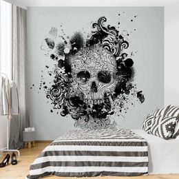 Bilderwelten Fototapete Vliestapete Industrial Graffiti weiss - Skull - Deko Jugendzimmer