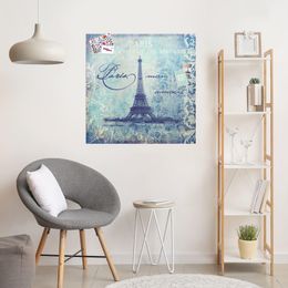 Bilderwelten Glasbild Spr&uuml;che Vintage petrol Glas Wandbild - Vintage Collage - Paris Mon Amour - Paris Wohnzimmer Schlafzimmer