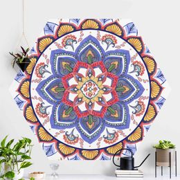 Bilderwelten Hexagon Tapete Spirituell modern Aquarell bunt - Mandala Meditation Chakra - Mandala Wohnzimmer Schlafzimmer