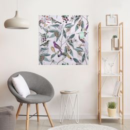 Bilderwelten Glasbild Tiere Vintage pastell Glas Wandbild - Vintage Collage - Nostalgische V&ouml;gel - Pflanzen Wohnzimmer Schlafzimmer