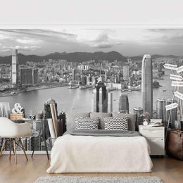 Bilderwelten Fototapete Stadt Motiv Wandtapete schwarz weiss - Skyline Nostalgia - Skylines Wohnzimmer Schlafzimmer