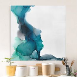 Bilderwelten Leinwandbild originell Abstrakt Aquarell t&uuml;rkis - Ozeantropfen T&uuml;rkis mit Gold - Wandbild XXL Wohnzimmer Schlafzimmer