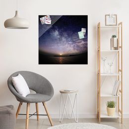Bilderwelten Glasbild Natur Motiv violett Glas Wandbild - Sonne und Sternenhimmel am Meer - Himmel Wohnzimmer Schlafzimmer