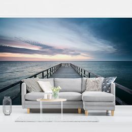 Bilderwelten Fototapete Strand Motiv 3D-Effekt blau - Steg Promenade - Himmel Wohnzimmer Schlafzimmer