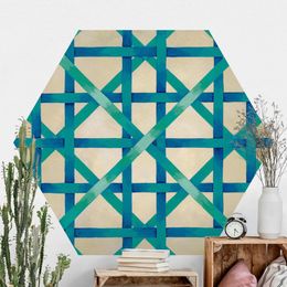 Bilderwelten Hexagon Tapete Vliestapete Illustration Aquarell blau - Lichtspielband Blau - Geometrisch Wohnzimmer Schlafzimmer
