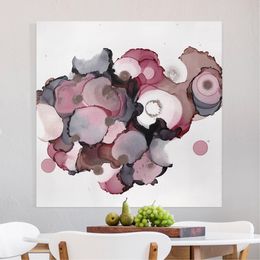 Bilderwelten Leinwandbild originell Abstrakt Aquarell rosa - Pink-Beige Tropfen mit Ros&eacute;gold - Wandbild XXL Wohnzimmer Schlafzimmer