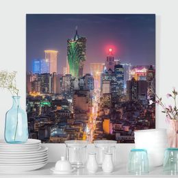 Bilderwelten Leinwandbild Stadt Motiv Kunstdruck bunt - Nachtlichter von Macau - Architektur XXL Wohnzimmer Schlafzimmer