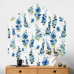 Bilderwelten Hexagon Tapete Blumen Tropisch Aquarell blau - Blumenpracht in Blau - Deko Wohnzimmer Schlafzimmer