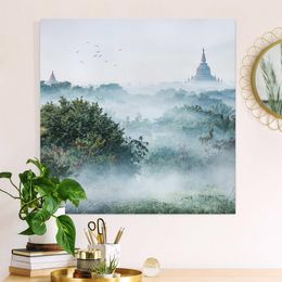 Bilderwelten Leinwandbild Morgennebel &uuml;ber dem Dschungel von Bagan