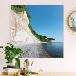 Bilderwelten Leinwandbild Strand Motiv Kunstdruck weiss - Kreidefelsen auf R&uuml;gen - Landschaft XXL Wohnzimmer Schlafzimmer