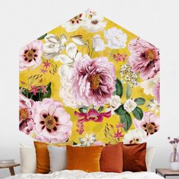 Bilderwelten Hexagon Tapete Blumen modern Wandtapete gelb - Bl&uuml;ten auf Gelb - Deko Wohnzimmer Schlafzimmer