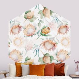 Bilderwelten Hexagon Tapete Blumen modern Aquarell gelb - Aquarell Sonnenblumen - Sonnenblumen Wohnzimmer Schlafzimmer
