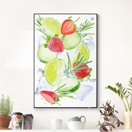 Wechselbild Erdbeeren Limetten Eisw&uuml;rfel Splash