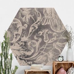 Bilderwelten Hexagon Tapete Blumen Vintage Wandtapete grau - Verbl&uuml;htes Blumenornament I - Ornamente Wohnzimmer Schlafzimmer