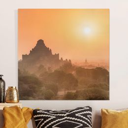 Bilderwelten Leinwandbild Wald Motiv Kunstdruck orange - Lichtdurchflutete Tempelanlage - Architektur XXL Wohnzimmer Schlafzimmer