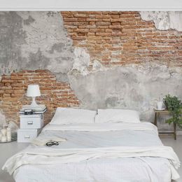 Bilderwelten Fototapete Vliestapete Shabby 3D-Effekt braun - Shabby Backstein Wand - Backstein Wohnzimmer Schlafzimmer