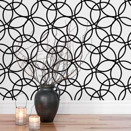 Bilderwelten Mustertapete Vliestapete modern Wandtapete einzigartig - Schwarze Kreise Muster - Deko Wohnzimmer Schlafzimmer