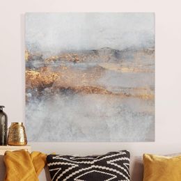 Bilderwelten Leinwandbild Gold-Grauer Nebel