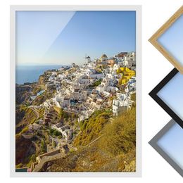 Bilderwelten Bild mit Rahmen Natur bunt Motiv inkl. Rahmung - Oia auf Santorini - Landschaft Wohnzimmer Schlafzimmer