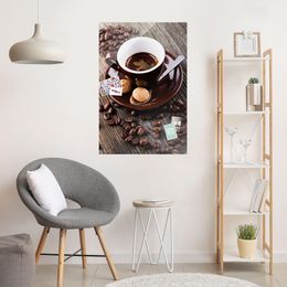 Bilderwelten Glasbild Kaffeetasse mit Kaffeebohnen