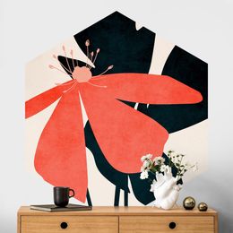 Bilderwelten Hexagon Tapete Blumen modern Wandtapete rosa - Florale Sch&ouml;nheit Rosa und Blau - Deko Wohnzimmer Schlafzimmer