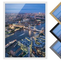 Bilderwelten Bild mit Rahmen Stadt bunt Motiv inkl. Rahmung - Nachts in London - Architektur Wohnzimmer Schlafzimmer