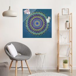 Bilderwelten Glasbild Spirituell Illustration blau Glas Wandbild - Mandala Blau Gold - Geometrisch Wohnzimmer Schlafzimmer