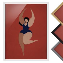 Bilderwelten Bild mit Rahmen Portrait braun Illustration inkl. Rahmung - Miss Dance Blau - Deko Wohnzimmer Schlafzimmer