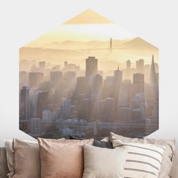Bilderwelten Hexagon Tapete Stadt Motiv Wandtapete grau - San Francisco im Morgengrauen - Architektur Wohnzimmer Schlafzimmer