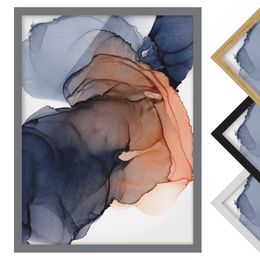 Bilderwelten Bild mit Rahmen Ozeantropfen Blau-Orange mit Gold