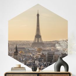 Bilderwelten Hexagon Tapete Stadt Vintage Wandtapete beige - Paris im Morgengrauen - Paris Wohnzimmer Schlafzimmer
