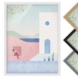 Bilderwelten Bild mit Rahmen Stadt pastell Illustration inkl. Rahmung - Reiseposter - Greece - Griechenland Wohnzimmer Schlafzimmer