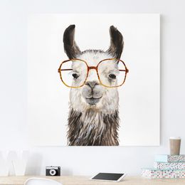 Bilderwelten Leinwandbild Tiere Illustration Kunstdruck weiss - Hippes Lama mit Brille IV - Wandbild XXL Wohnzimmer Schlafzimmer