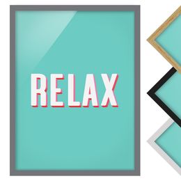 Bilderwelten Bild mit Rahmen Relax Typo auf Blau