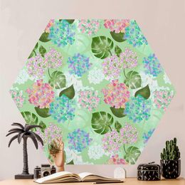 Bilderwelten Hexagon Tapete Vliestapete Tropisch Wandtapete gr&uuml;n - Hortensie im Paradies Gr&uuml;n - Deko Wohnzimmer Schlafzimmer