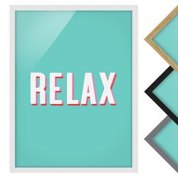 Bilderwelten Bild mit Rahmen Relax Typo auf Blau