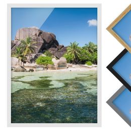 Bilderwelten Bild mit Rahmen Strand t&uuml;rkis Tropisch inkl. Rahmung - La Digue - Karibik Wohnzimmer Schlafzimmer
