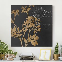 Bilderwelten Leinwandbild - Quadrat Goldene Bl&auml;tter auf Mokka I