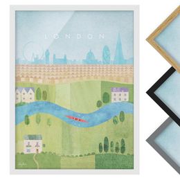 Bilderwelten Bild mit Rahmen Stadt gr&uuml;n Illustration inkl. Rahmung - Reiseposter - London II - London Wohnzimmer Schlafzimmer